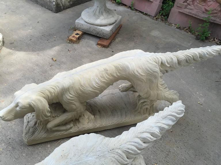 Pair of Cast Stone Dog Statues in Light Gray Sandstone Finish at 1stDibs