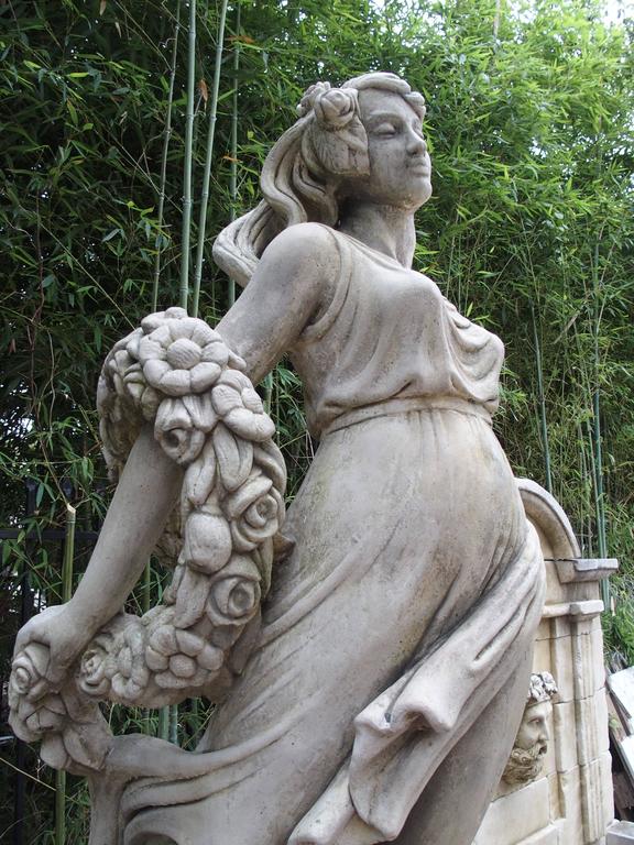 Cast Stone Garden Statue from France, "Femme A La Rose" at 1stDibs