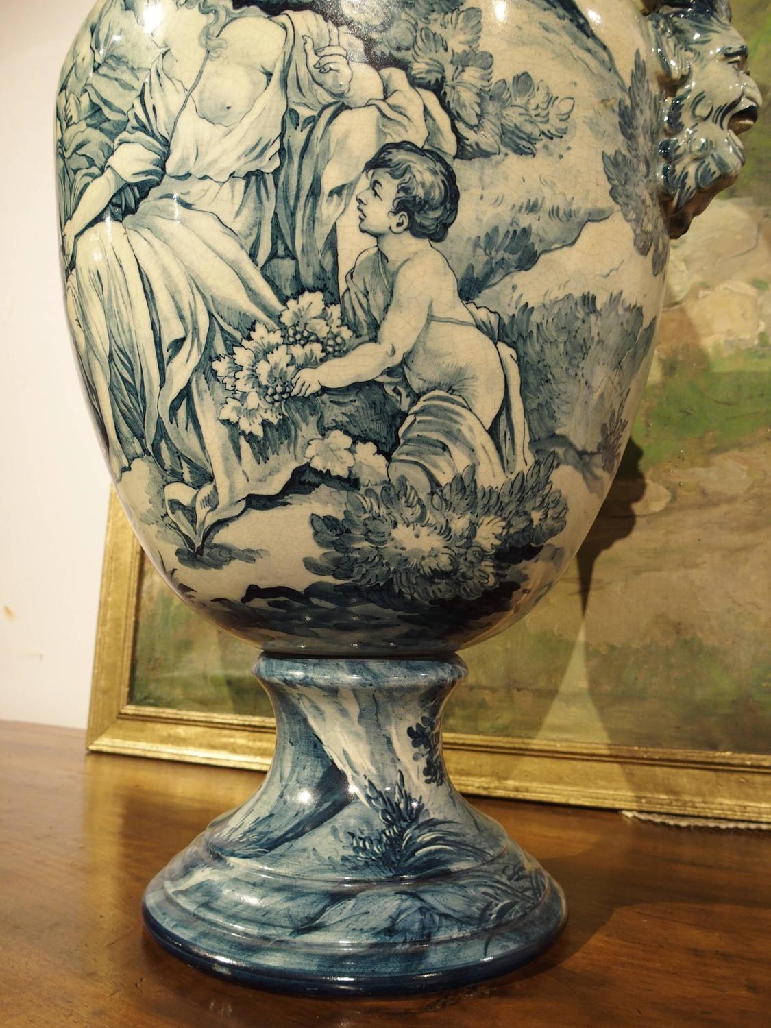 Tall Antique Italian Faience Vase from Tuscany, Italy at 1stdibs