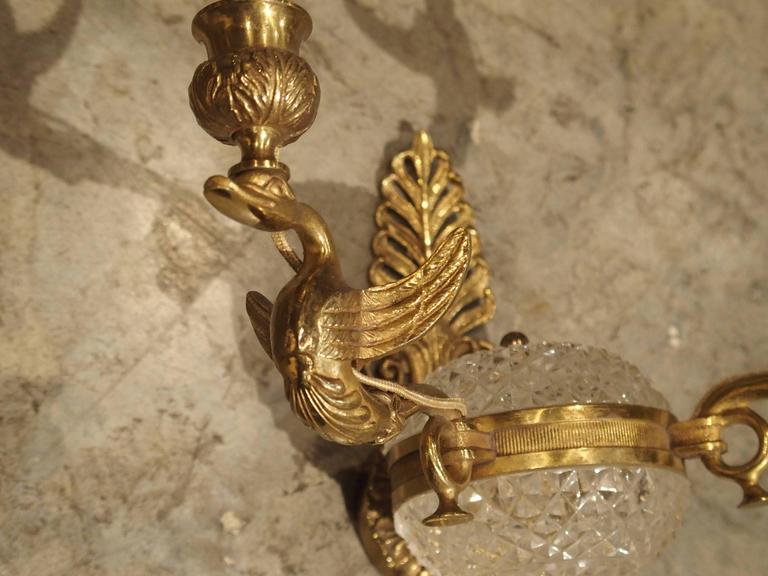 19th Century Empire Style Crystal and Bronze Swan Sconce from France ...