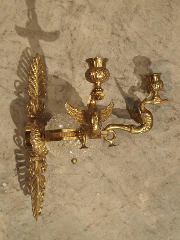 19th Century Empire Style Crystal and Bronze Swan Sconce from France ...