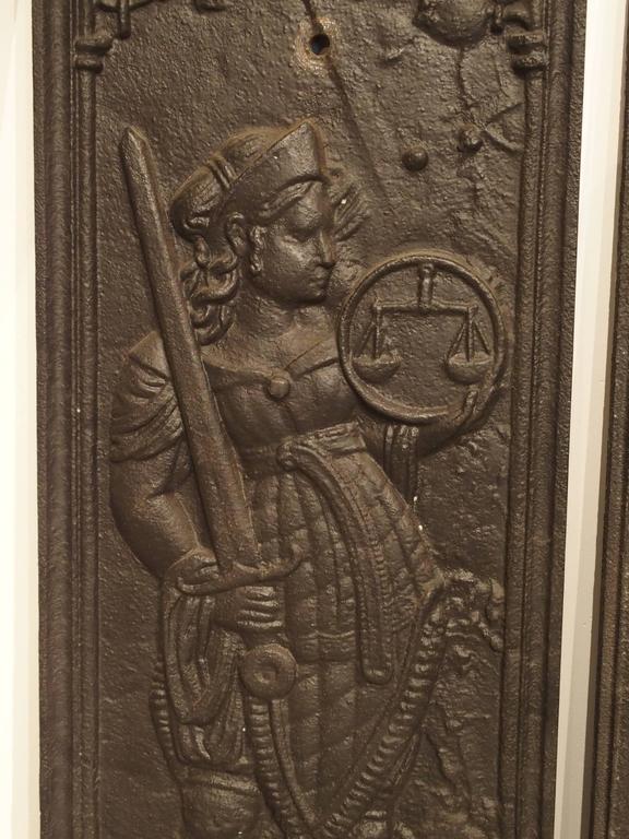 Rare Antique Cast Iron French Fireplace Plaques, Justice, Prudence and ...