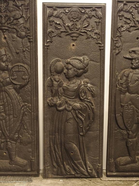 Rare Antique Cast Iron French Fireplace Plaques, Justice, Prudence and ...