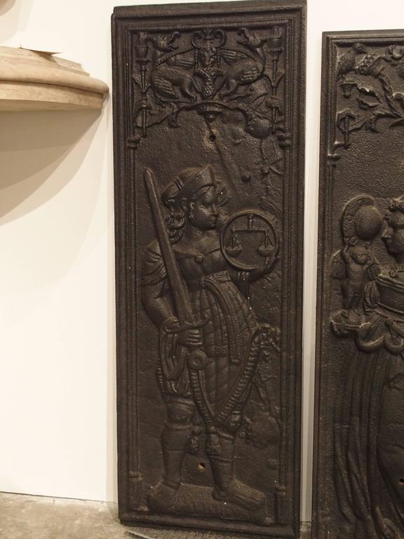 Rare Antique Cast Iron French Fireplace Plaques, Justice, Prudence and ...