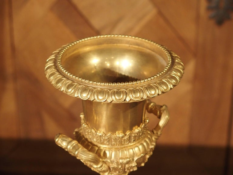Antique Mercury Gilded Bronze Medici Vase on Toscana Marble Base at 1stDibs