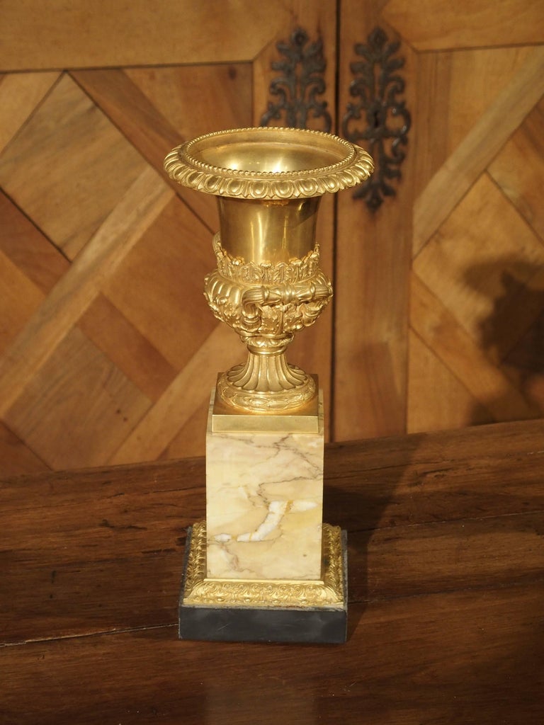 Antique Mercury Gilded Bronze Medici Vase on Toscana Marble Base at 1stDibs