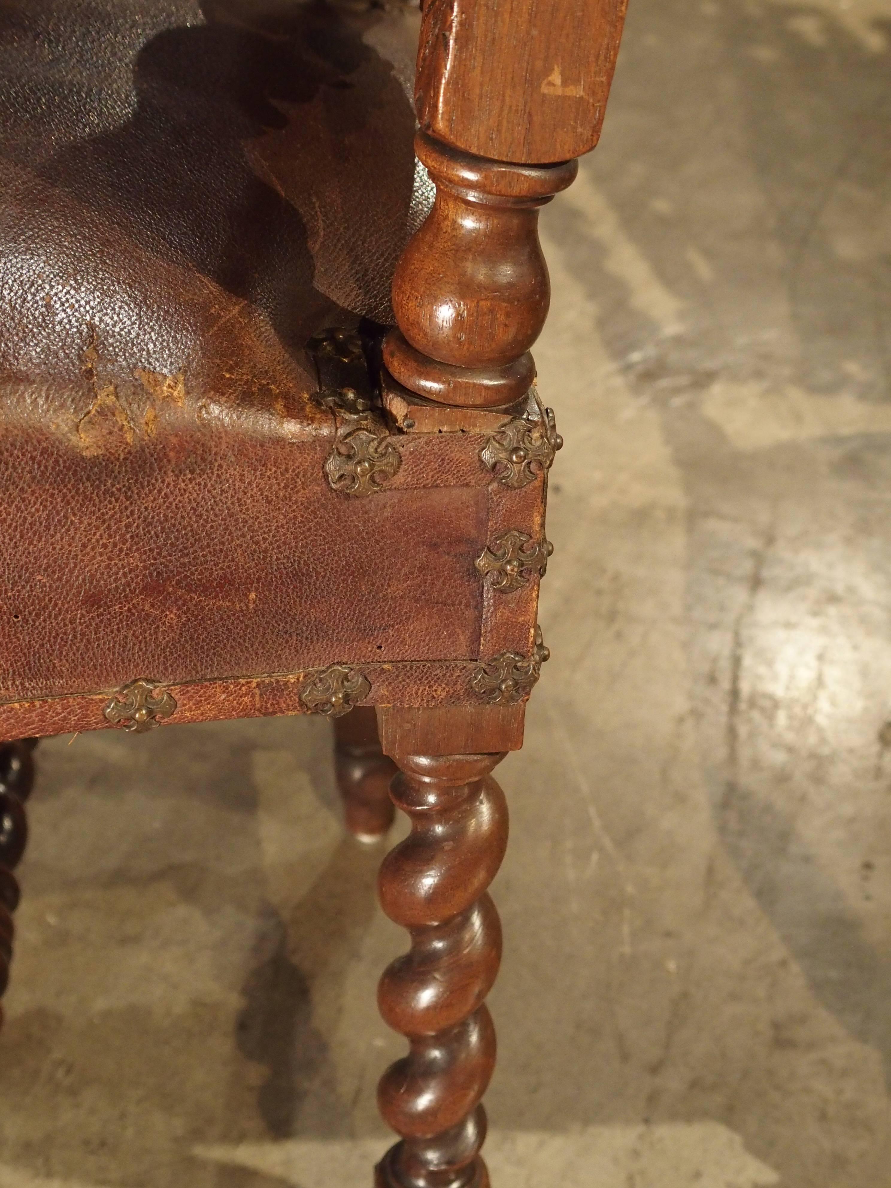 Set of nine Antique Walnut and Leather Dining Chairs from France, circa ...