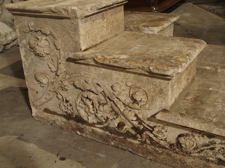 Elegant Pair of Carved Stone Stairs or Stair Ends from a French ...