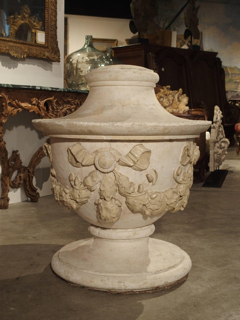 Pair of Large and Unusual Three-Piece Antique Plaster Vases from France ...