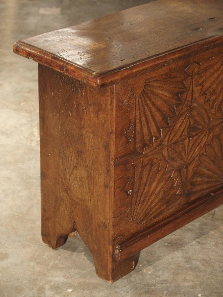 Oak Trunk from France with Detailed Hand-Carved Front Panel at 1stDibs