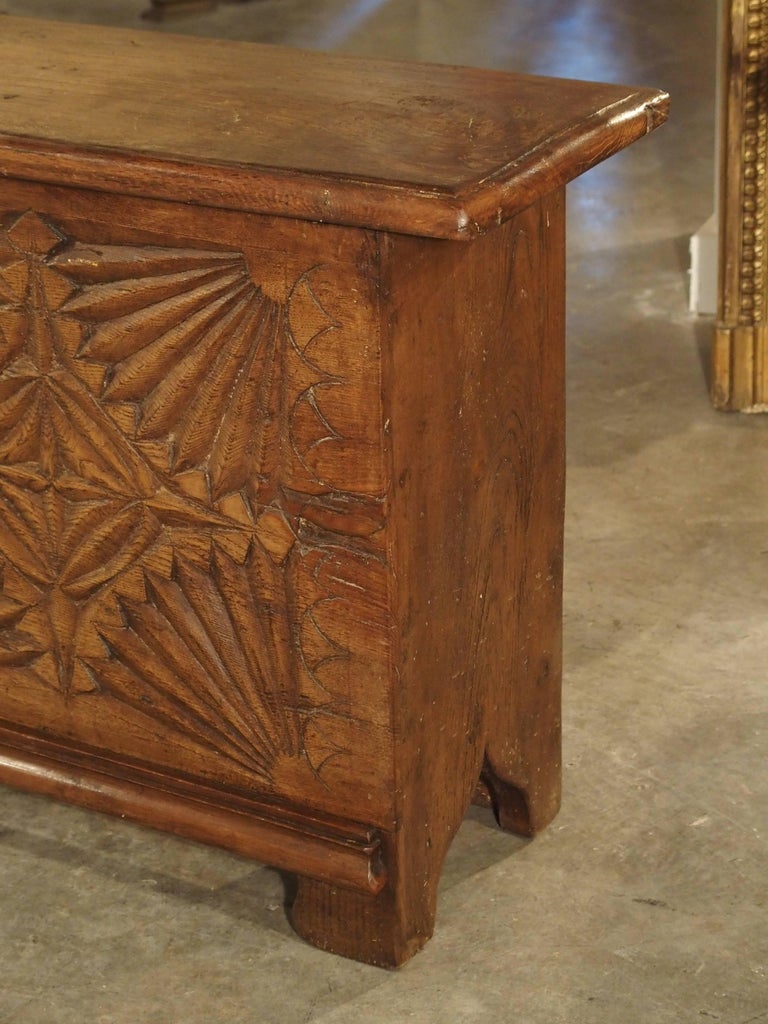 Oak Trunk from France with Detailed Hand-Carved Front Panel at 1stDibs