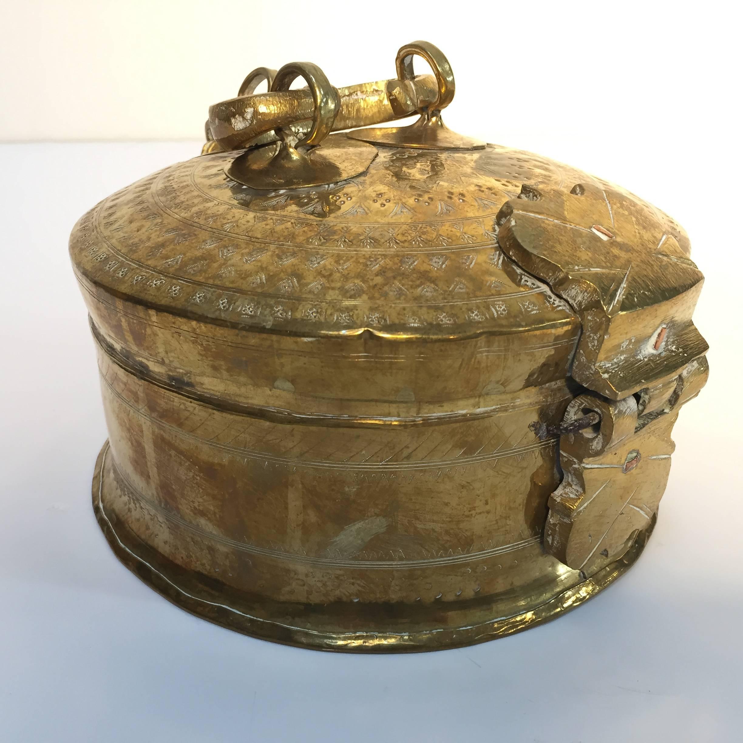 Rajasthani Decorative Brass Lidded Tea Caddy Box at 1stDibs