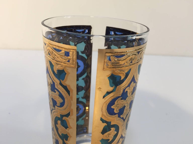 Vintage Set of Eight Highball Glasses Blue and Gold by Georges Briard ...