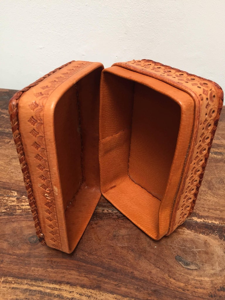Leather Vintage Brown Box Hand Tooled in Morocco with Tribal African ...