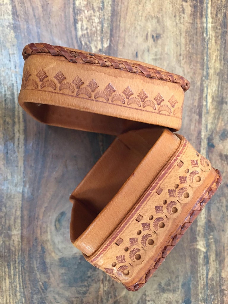 Leather Vintage Brown Box Hand Tooled in Morocco with Tribal African ...