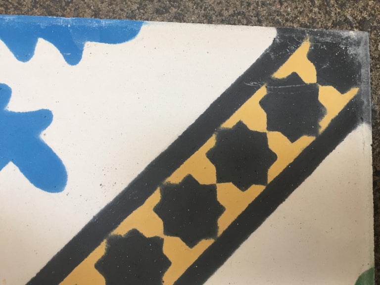 Moroccan Hand-Painted Cement Tile with Traditional Fez Design at 1stDibs