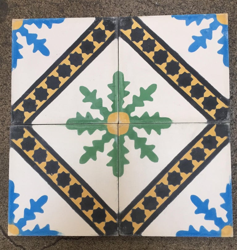 Moroccan Hand-Painted Cement Tile with Traditional Fez Design at 1stDibs