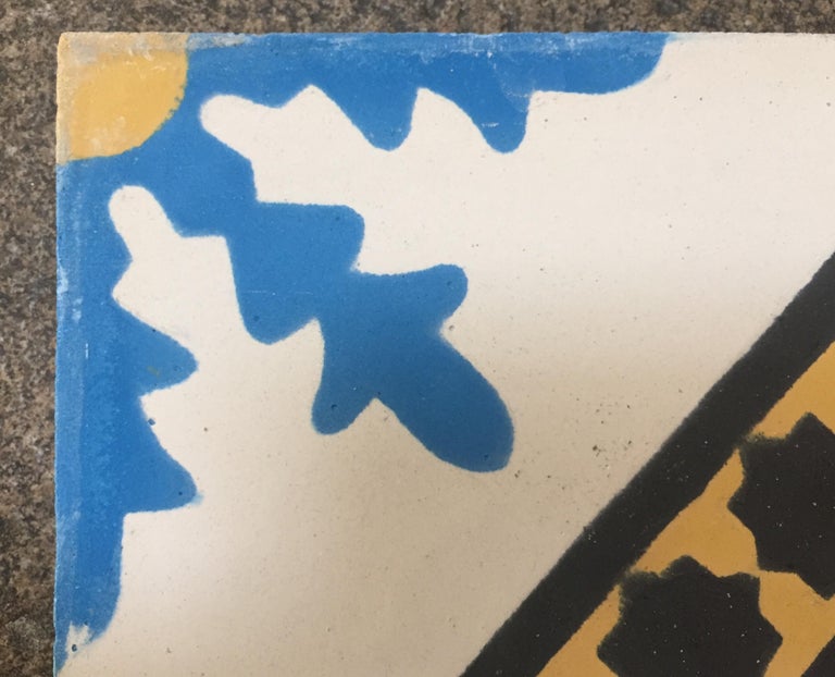 Moroccan Hand-Painted Cement Tile with Traditional Fez Design at 1stDibs