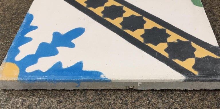 Moroccan Hand-Painted Cement Tile with Traditional Fez Design at 1stDibs