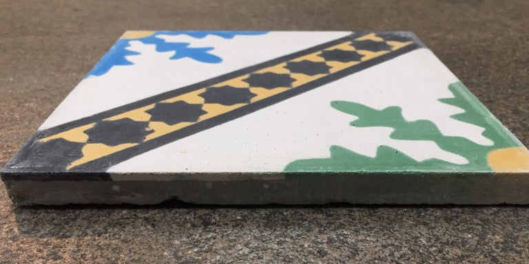 Moroccan Hand-Painted Cement Tile with Traditional Fez Design at 1stDibs