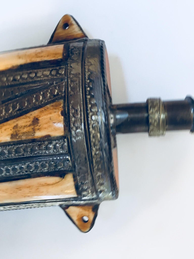 Moroccan Berber Brass Tribal Gun Powder Flask with Bone Inlay at 1stDibs