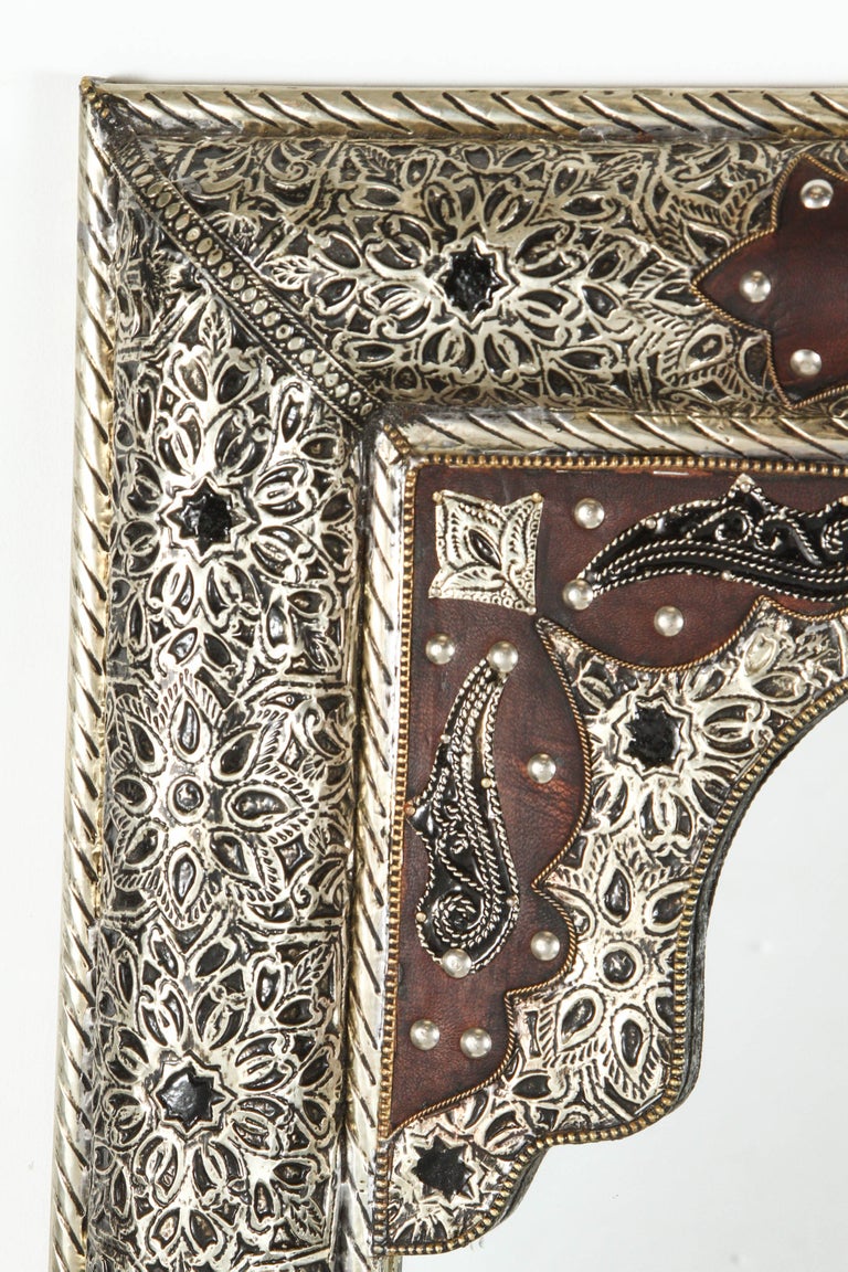 Pair of Moroccan Mirrors with Silvered Metal Filigree and Leather at ...