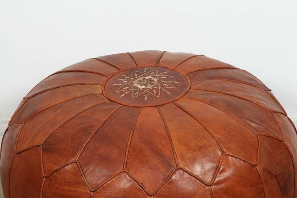 Large Vintage Moroccan Leather Pouf at 1stdibs