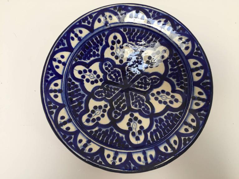 Moroccan Blue and White Handcrafted Ceramic Plate For Sale at 1stdibs