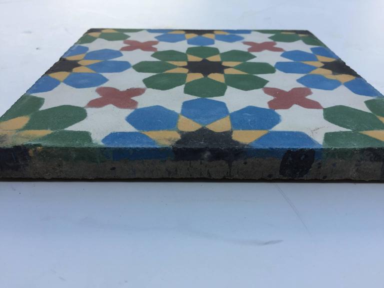 Moroccan Hand-Painted Cement Tile with Traditional Fez Moorish Design ...