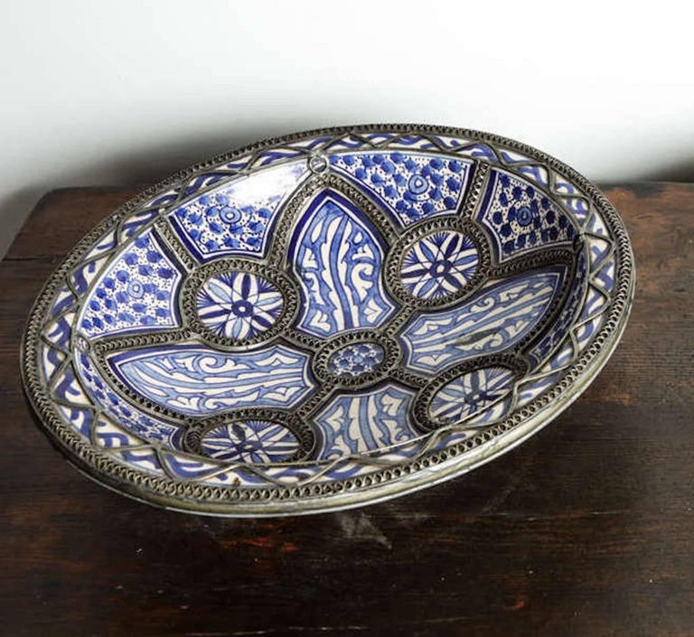 Decorative Moroccan Blue and White Handcrafted Ceramic Bowl from Fez at ...
