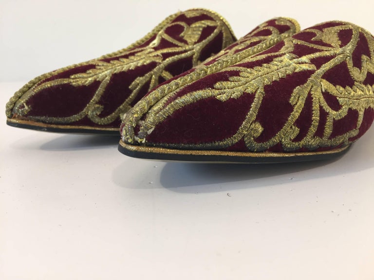 Turkish Velvet Embroidered with Gold Metallic Thread Slippers Shoes For ...