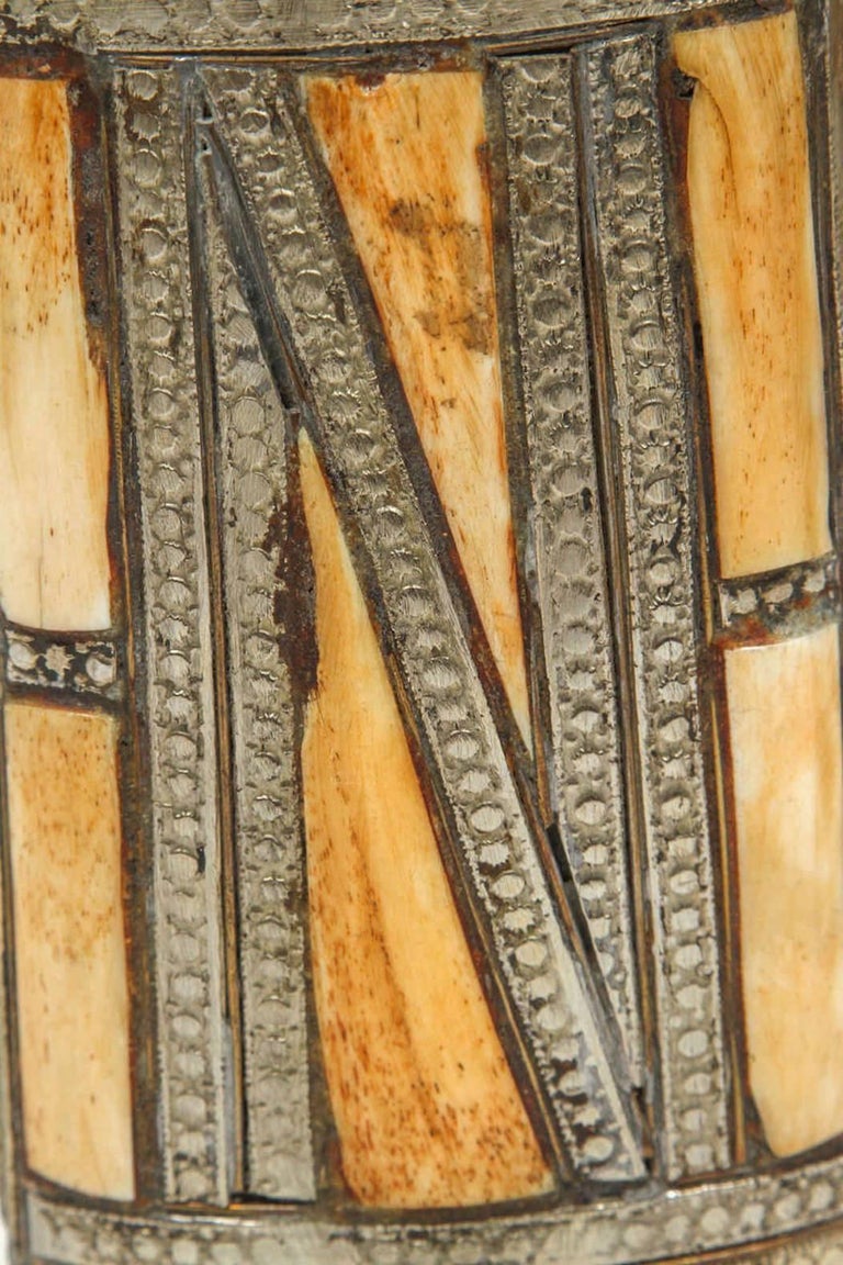 Moroccan Berber Brass Tribal Gun Powder Flask with Bone Inlay at 1stDibs