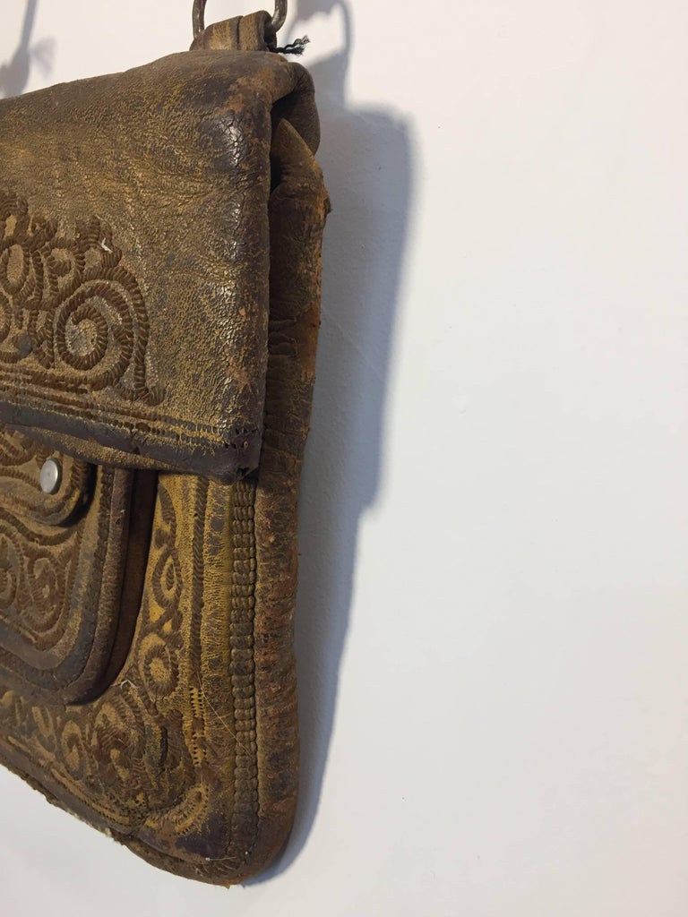 African Hand Tooled Leather Moroccan Shoulder Bag For Sale at 1stDibs