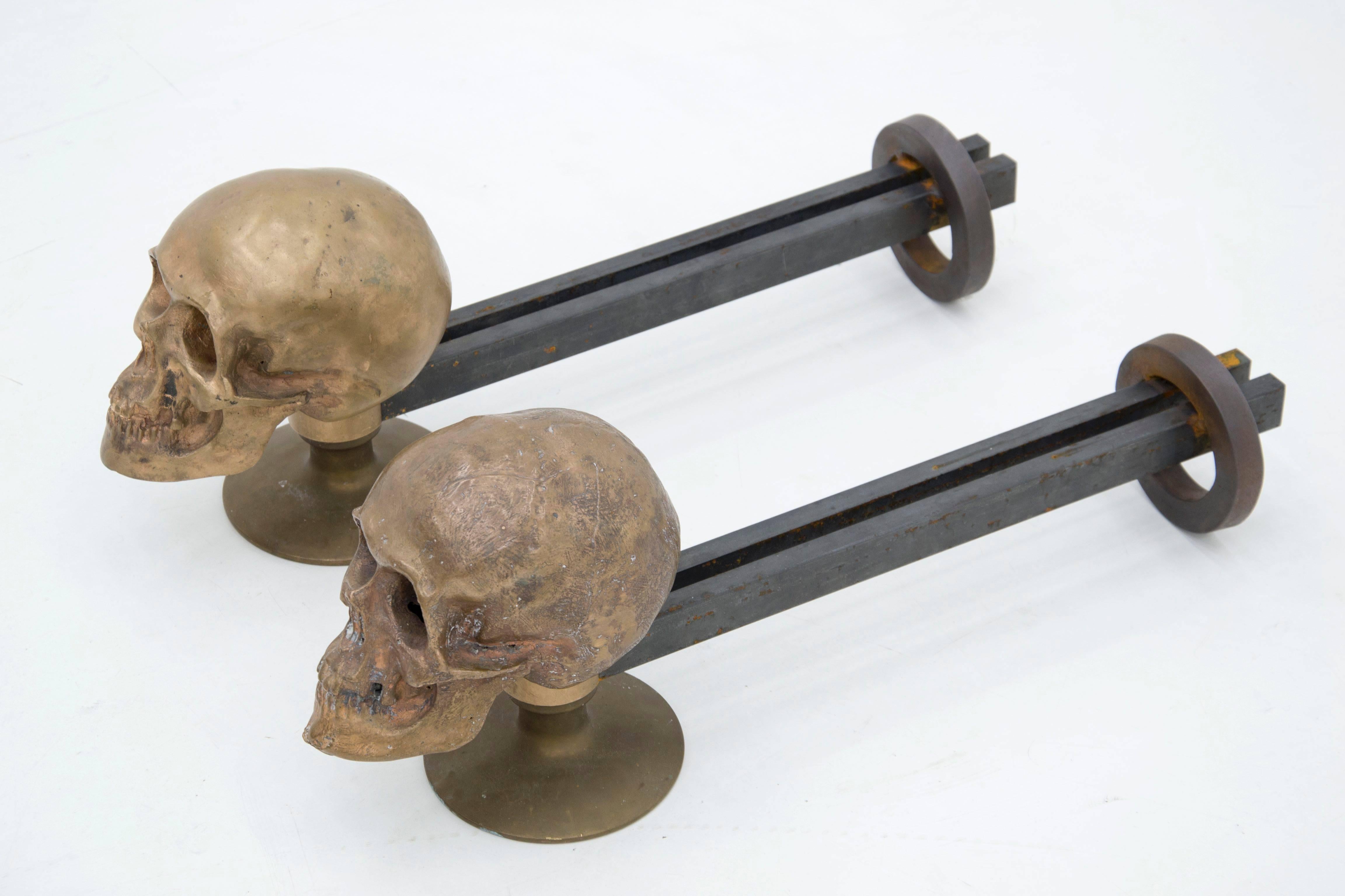 Pair of Andirons Bronze Skull at 1stDibs