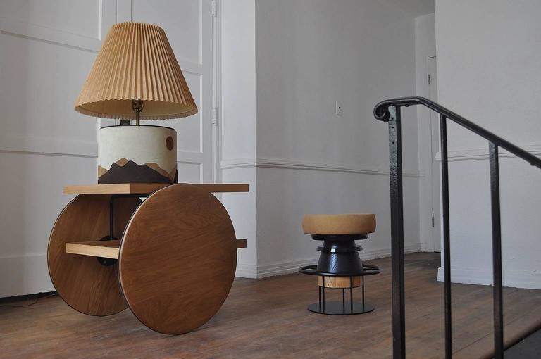 Suede 1970s Mountain-Scape Lamp For Sale at 1stDibs