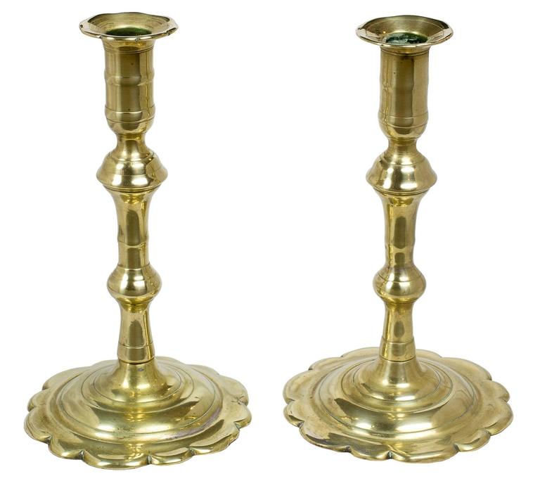 Pair of English Brass Candlesticks, circa 1750-1760 at 1stDibs