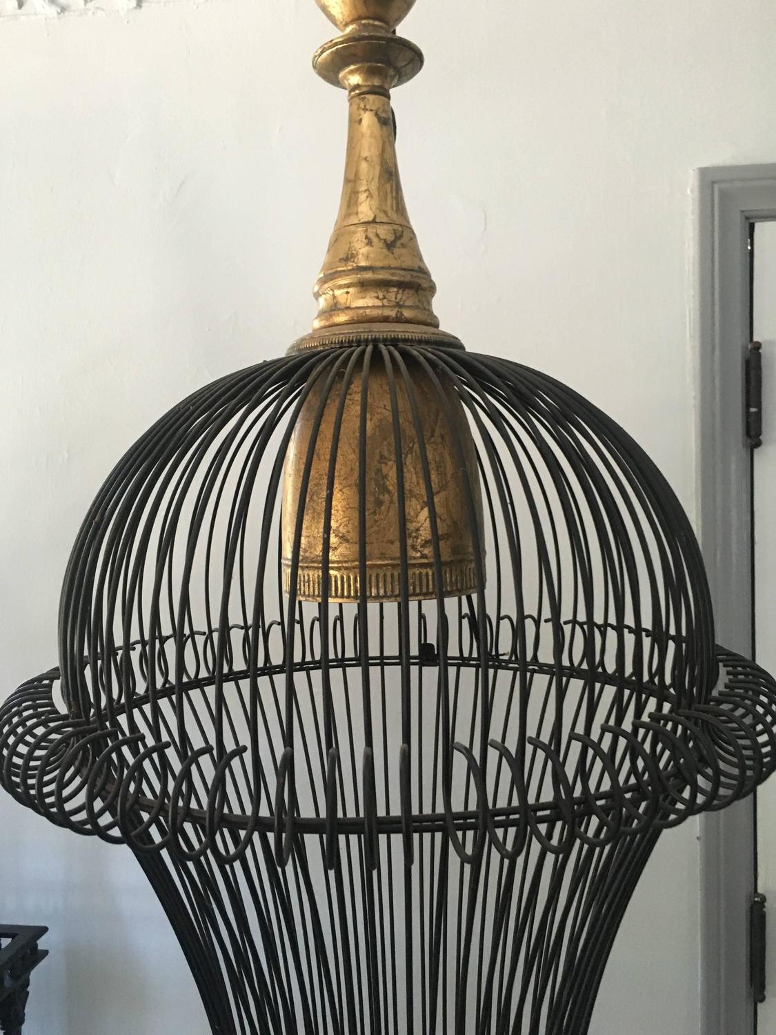 Beautiful Cage Style Modern Chandelier with Gilt Metal Details For Sale ...