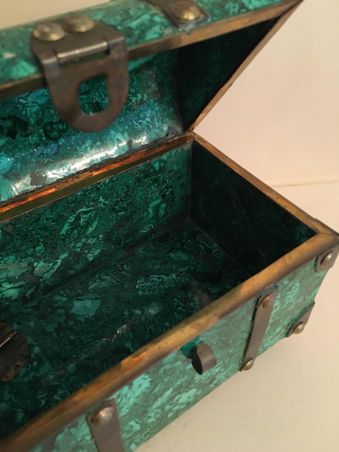 Italian Malachite and Brass Treasure Chest Box For Sale at 1stdibs