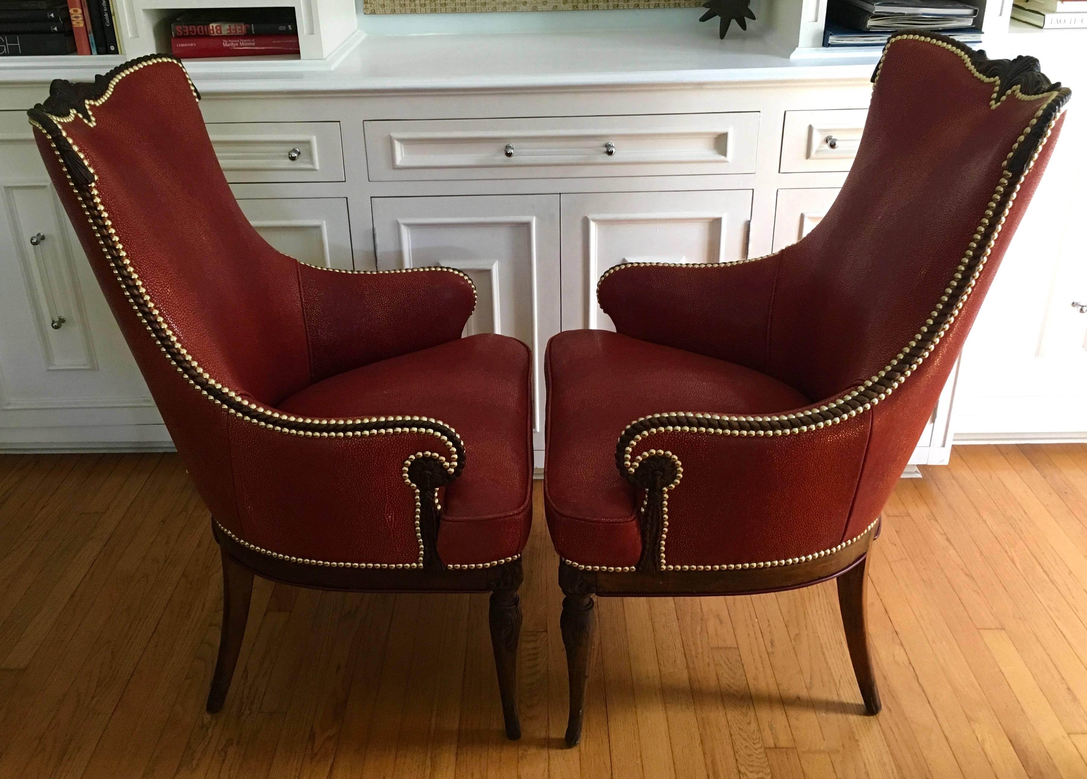 Pair of Classic Grosfeld House Chairs in Shagreen at 1stDibs