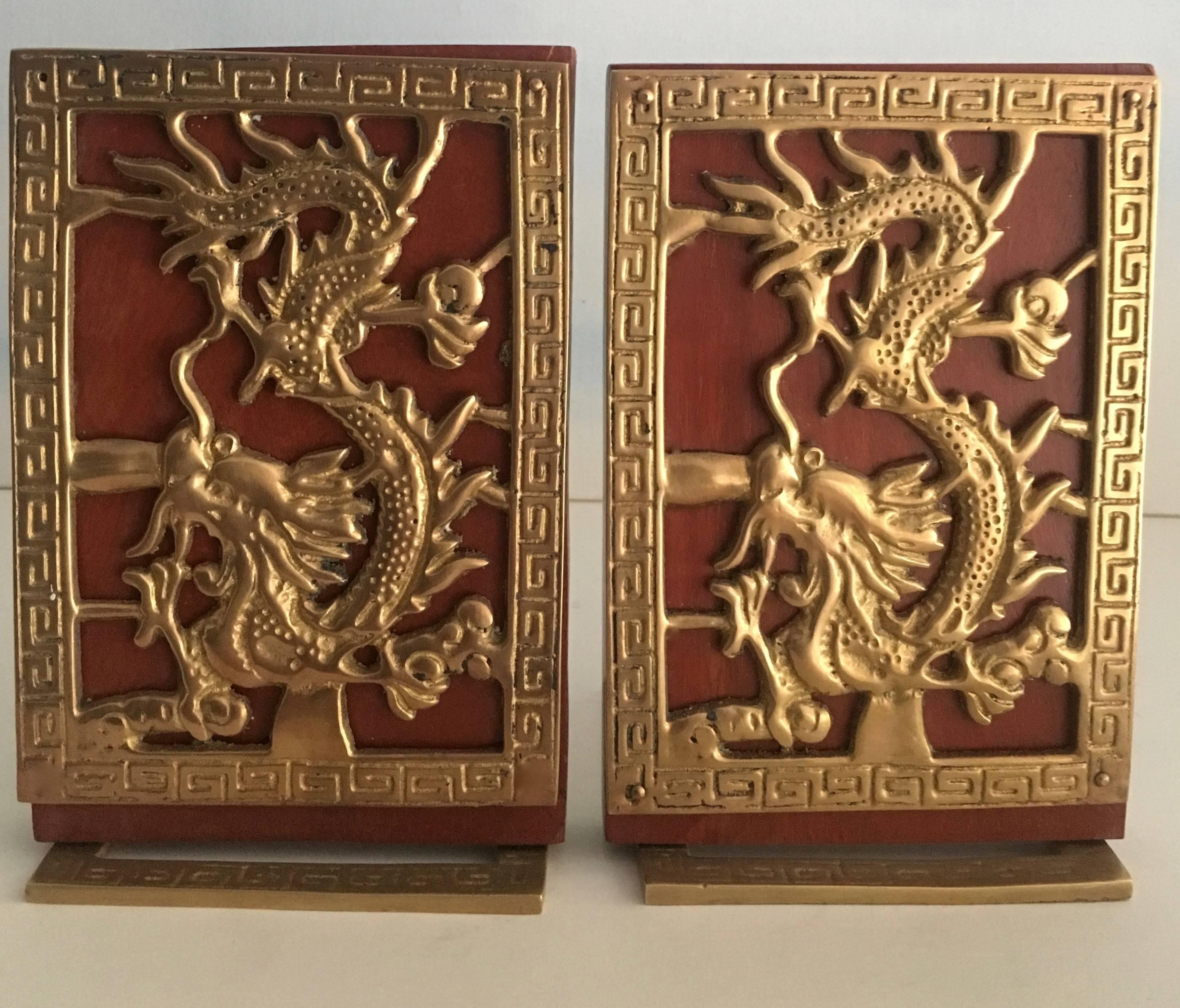 Pair of Brass Bookends with Asian Chinese Dragon Motif at 1stDibs ...