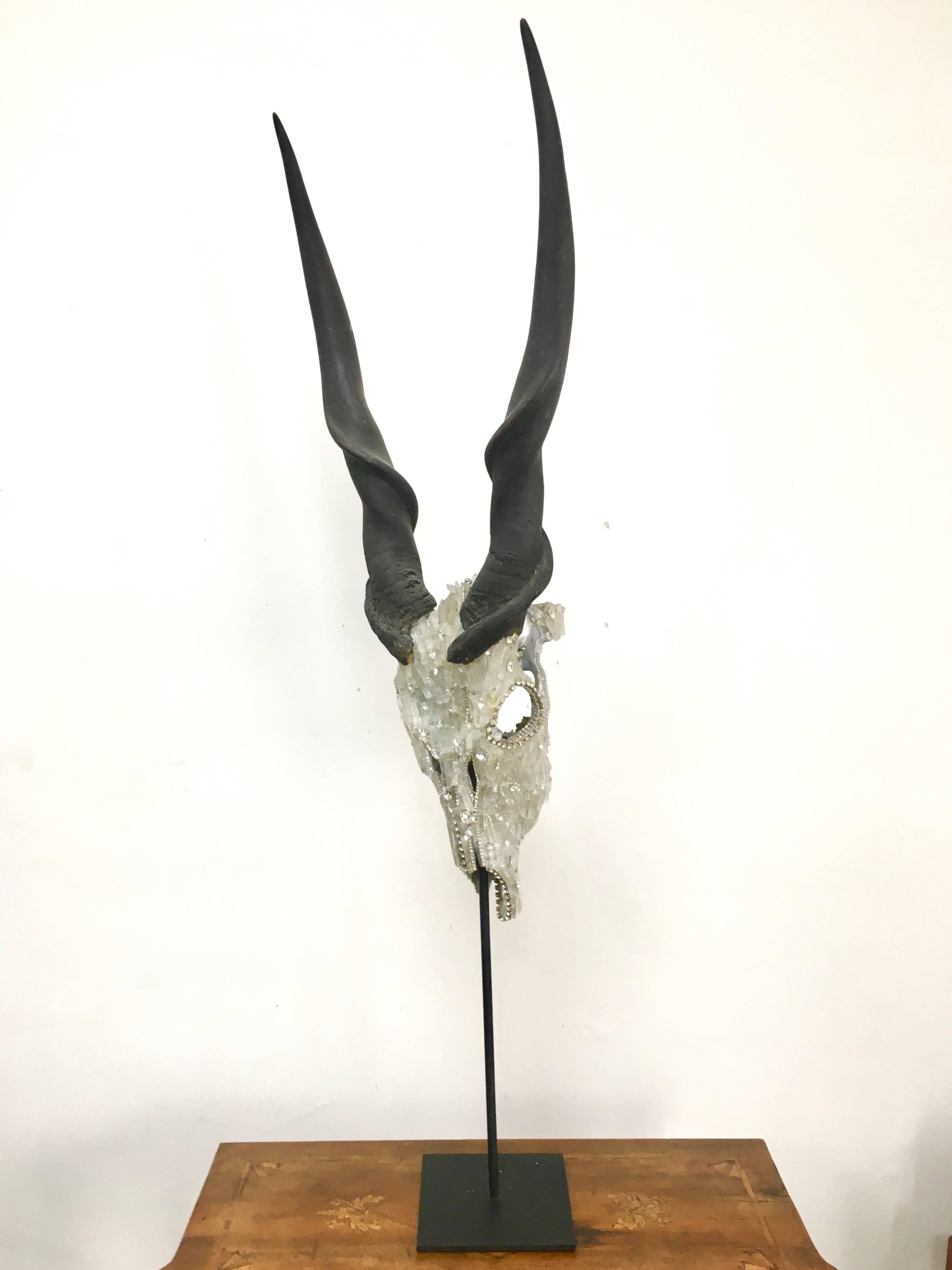 Rock Crystal and Swarovski Encrusted Skull on Stand at 1stDibs