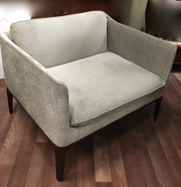 Pair of Wide and Deep Upholstered Modern Chairs with Wooden Frame at ...