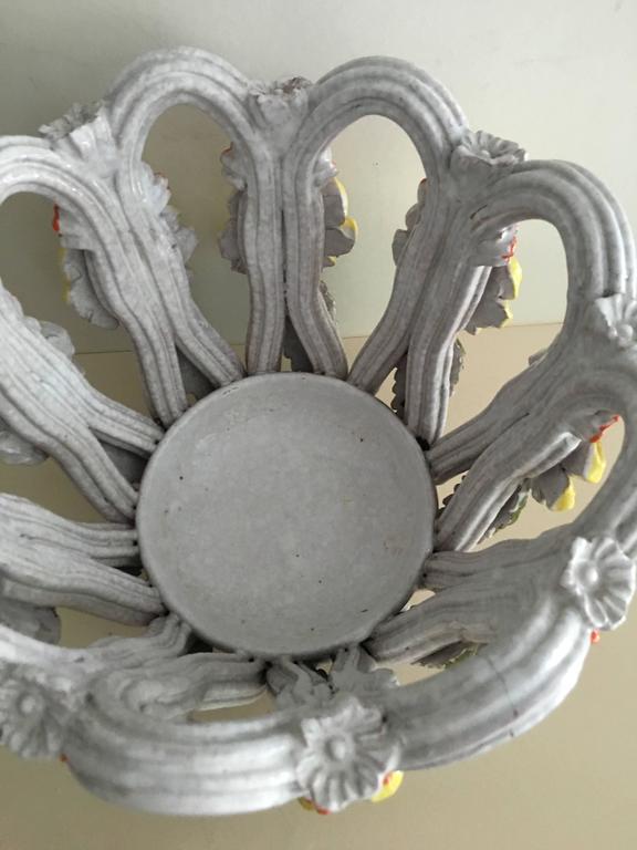 Majolica Open Weave Bowl with Flowers For Sale at 1stDibs