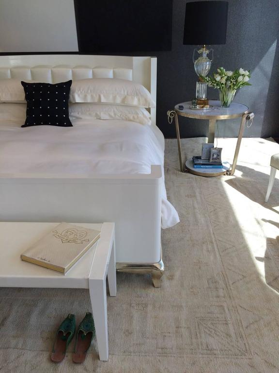 Hollywood Regency Style Bed with White Gold Leaf Base For Sale at 1stDibs