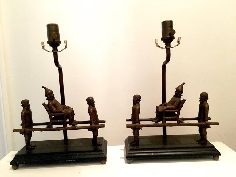 Pair of Table Lamps with Metal Monkey's at 1stDibs
