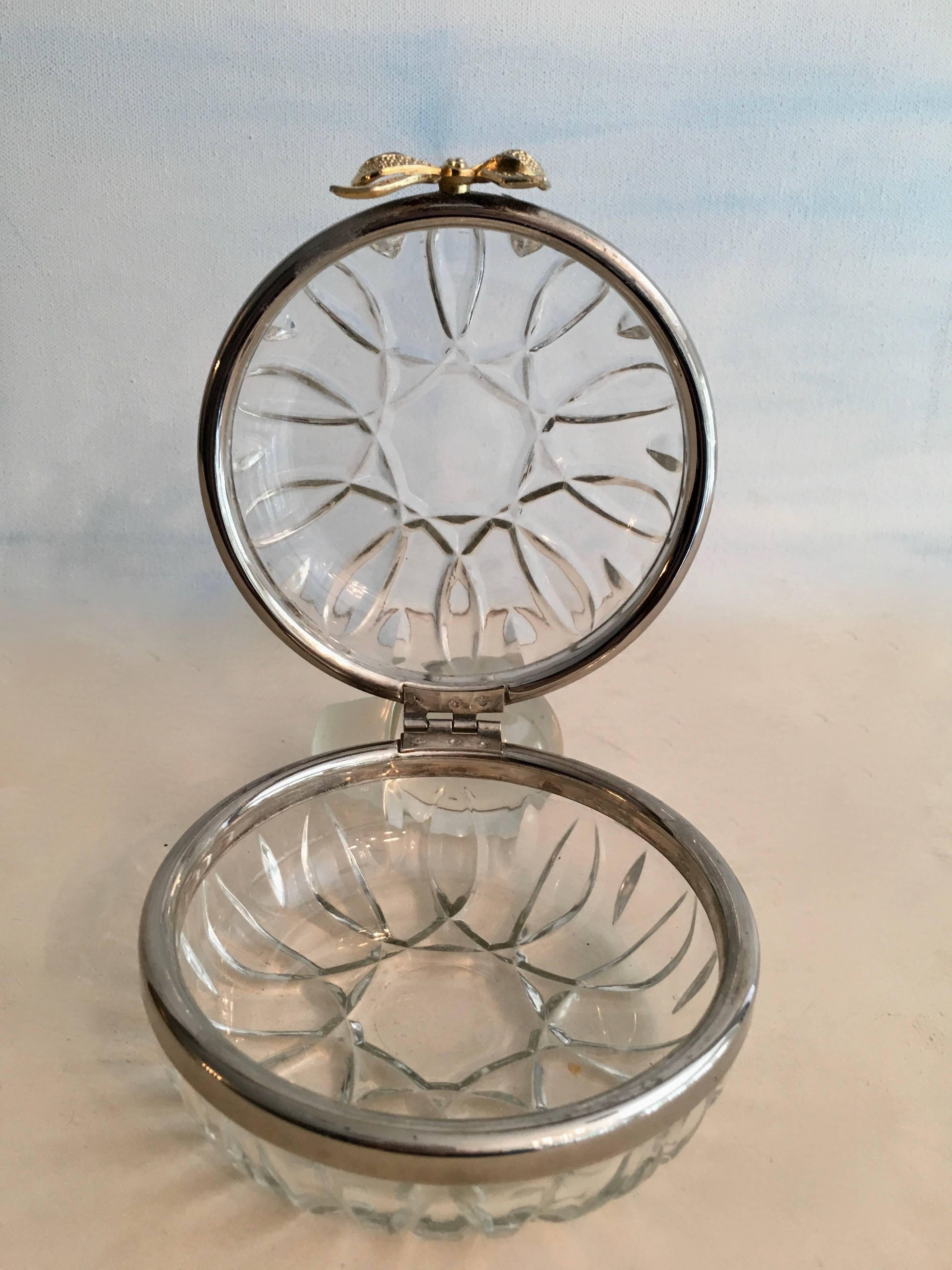 Glass Box with Silver Plate Trim and Brass Closure For Sale at 1stDibs