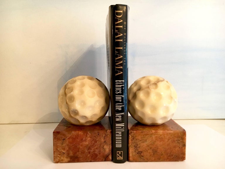 Pair of Vintage Marble Golf Ball Bookends with Red Marble Bases at 1stDibs