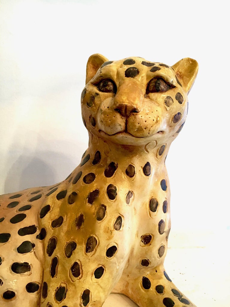 Vintage Plaster Sculpture of a Lounging Leopard at 1stDibs
