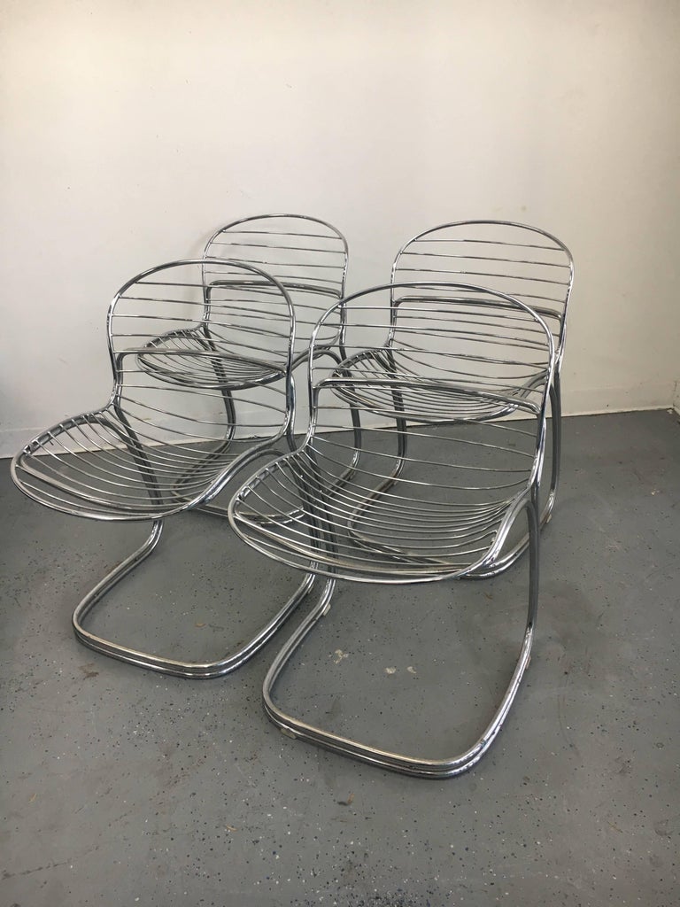 Four Italian Gaston Rinaldi Sabrina Chrome Chairs with Custom Cushion ...