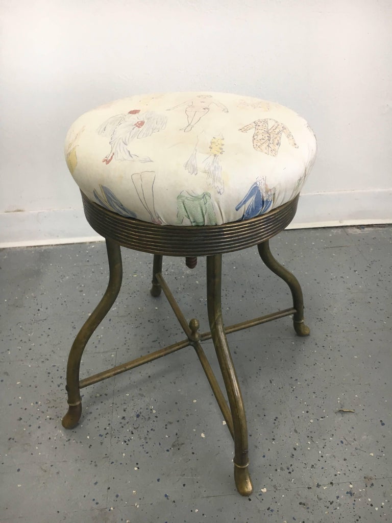 Midcentury Adjustable Brass Vanity Stool For Sale at 1stDibs